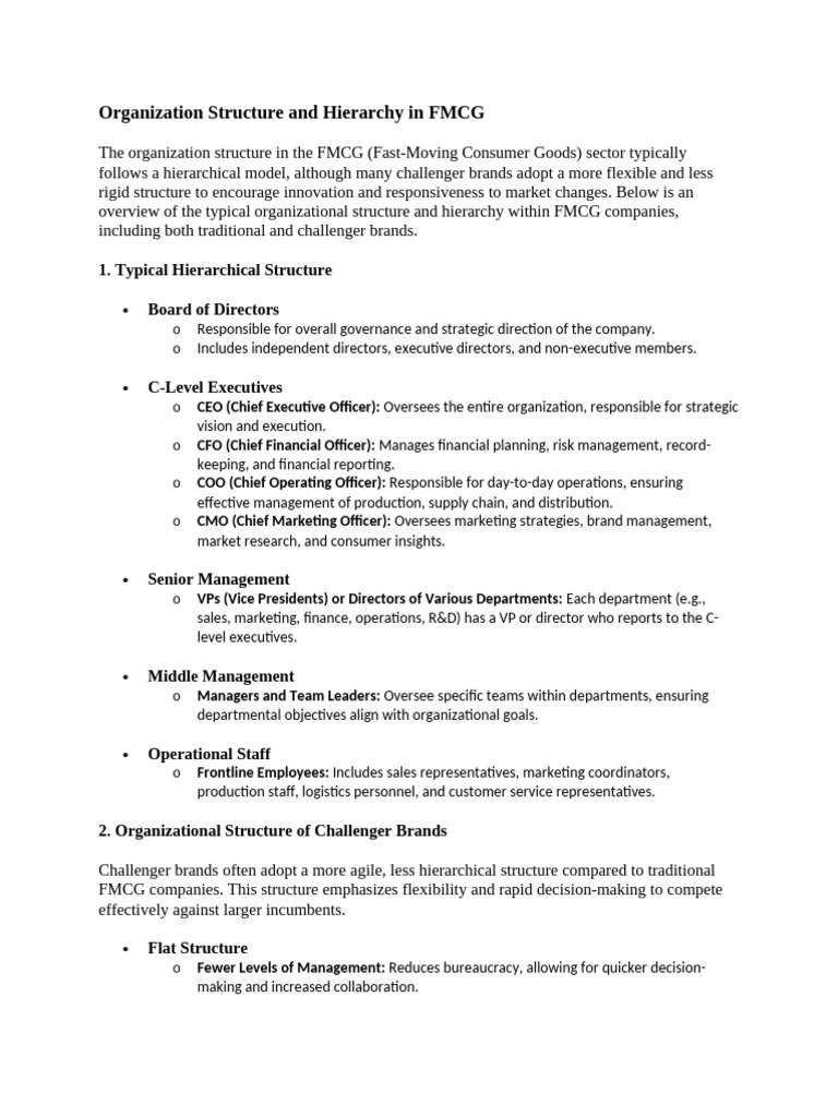 Organization Structure and Hierarchy in FMCG | PDF | Marketing | Agile ...