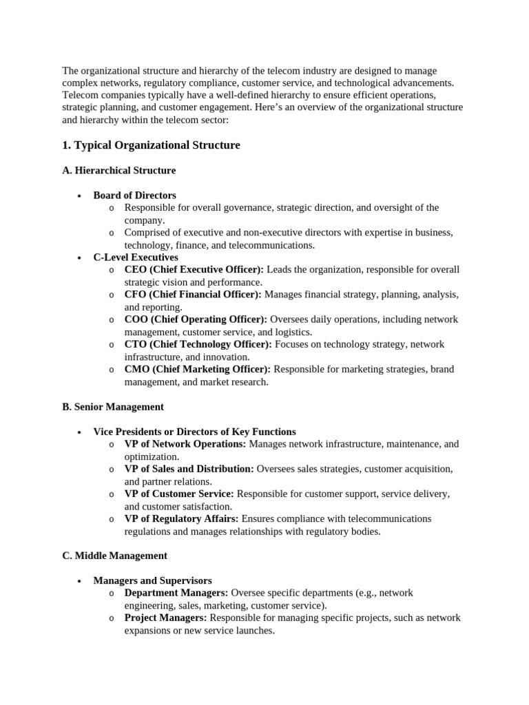 Organization Structure and Hierarchy in Telecom | PDF | Business ...