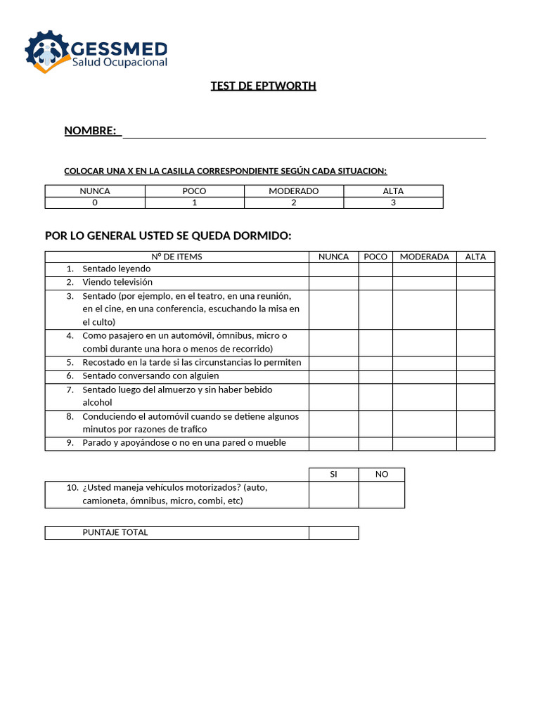 Test de Somnolencia de Epworth | PDF
