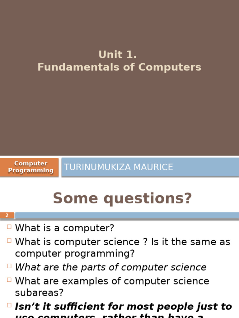 Unit 1 - Fundamentals of Computers | PDF | Operating System | Computer Data Storage