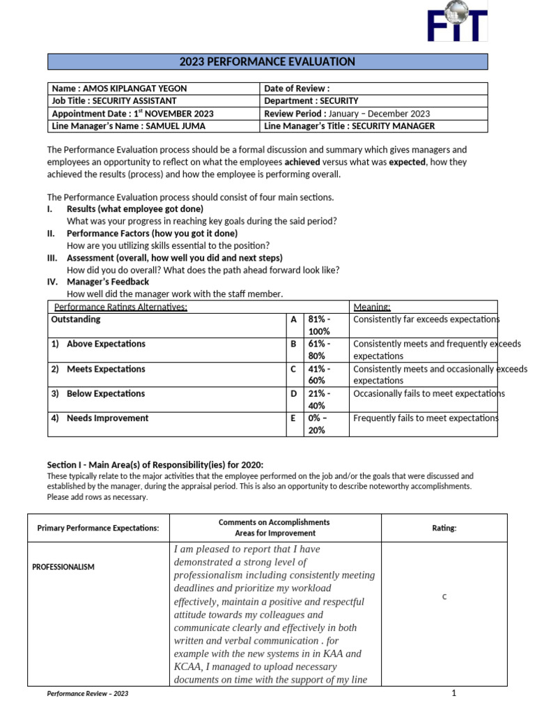 Performance Evaluation Form Blank 2023 | PDF | Performance Appraisal | Leadership