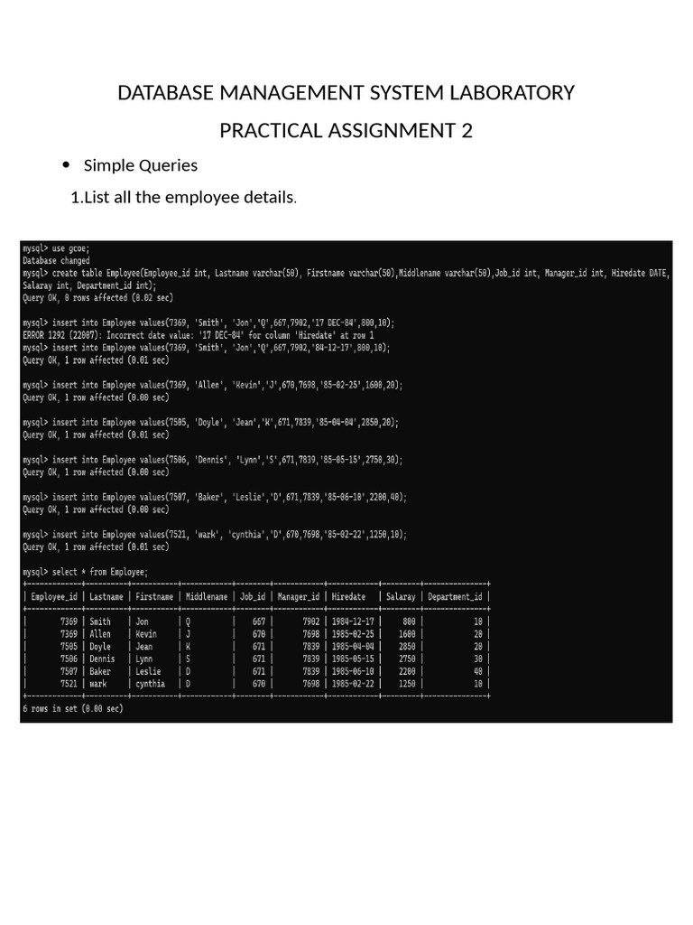 SQL Queries for Employee Database | PDF