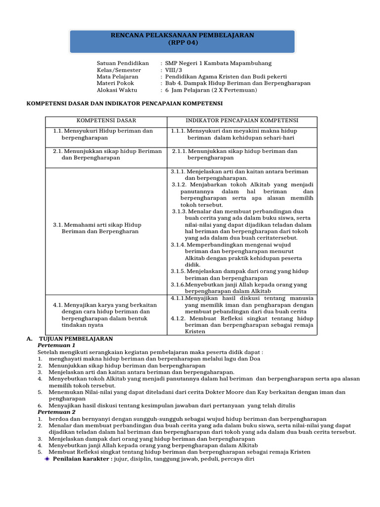 KLS 8 RPP Bab 4 Dampak Hidup Beriman & Brpgharapnn | PDF | Pengembangan Diri | Sains & Matematika