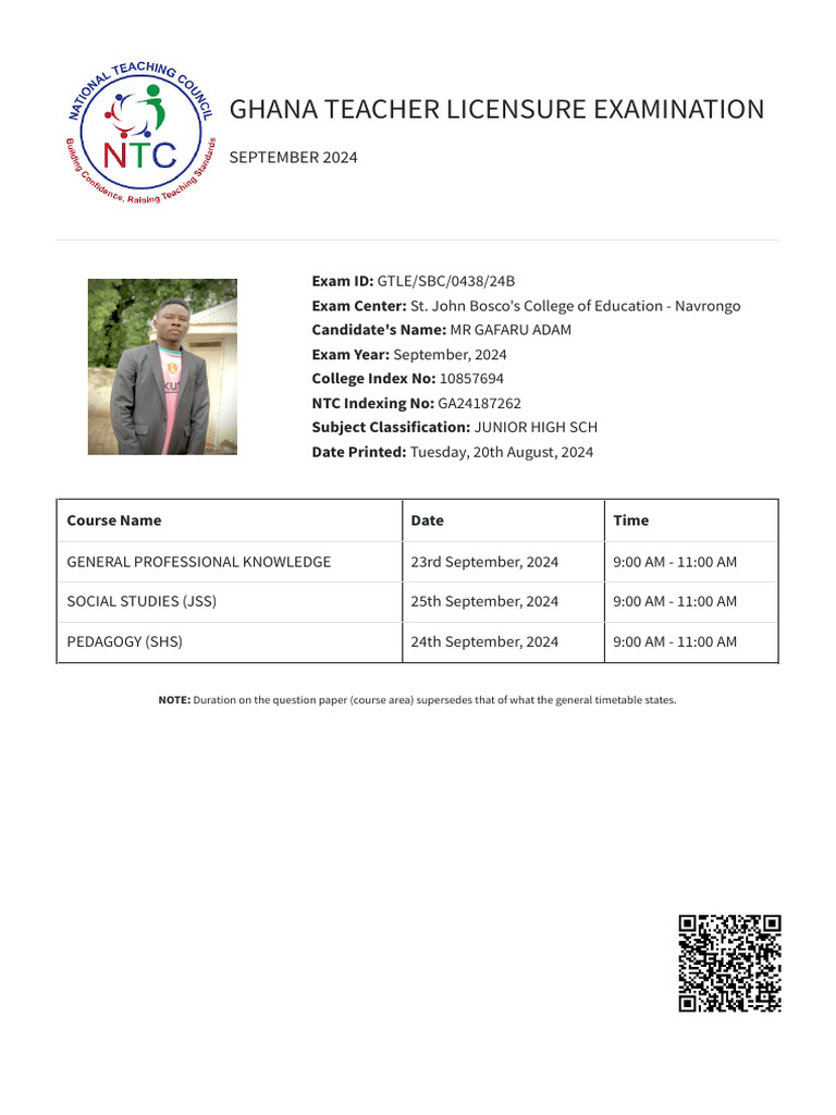Ghana Teacher Licensure Examination: September 2024 | PDF
