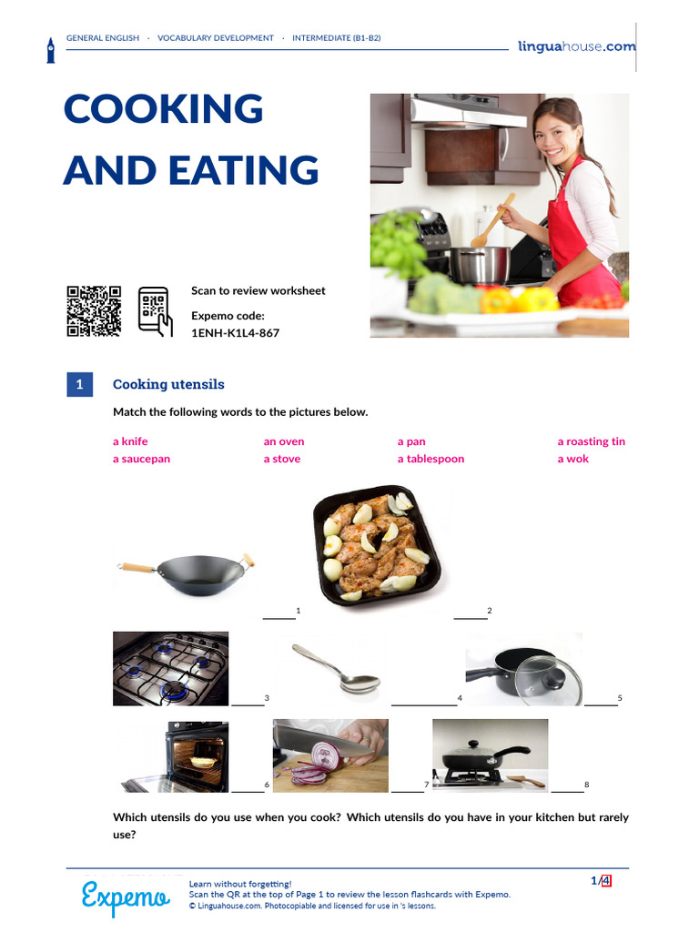 Cooking Vocabulary for B1-B2 Learners | PDF | Kitchen Utensil | Stir Frying