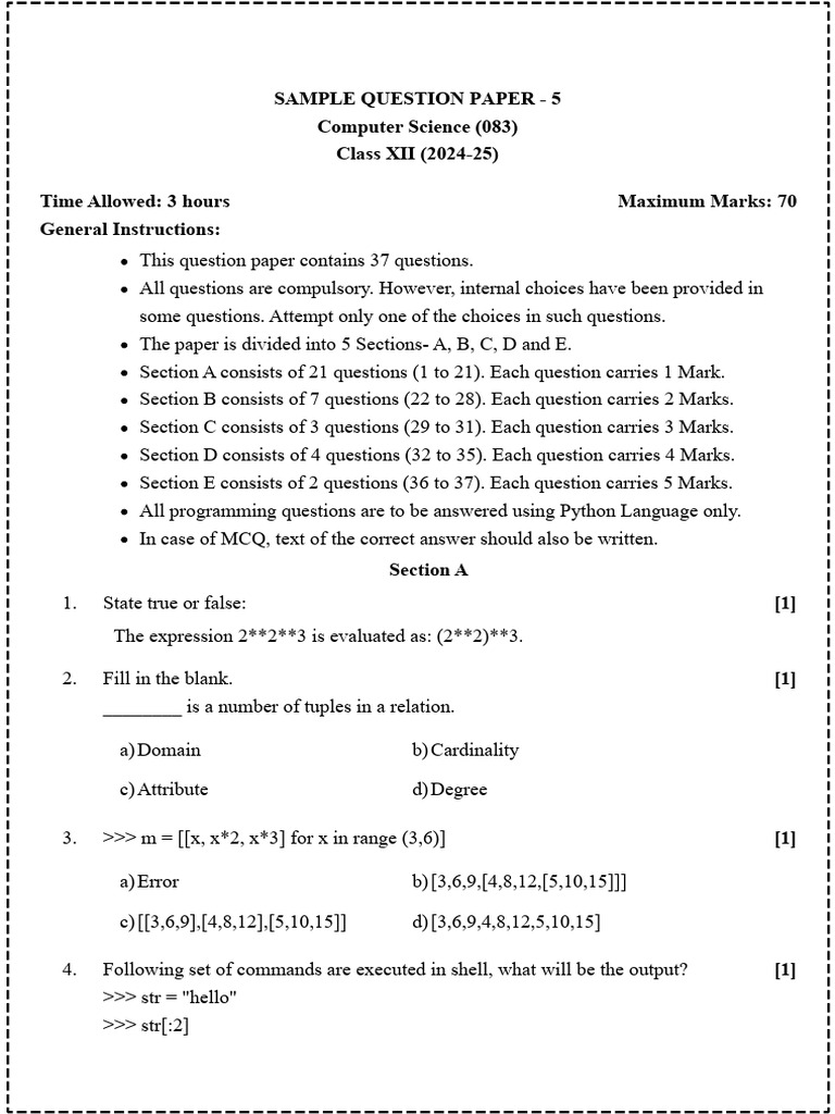 Class XII Computer Science Exam Paper | PDF | Computer Network | Computing