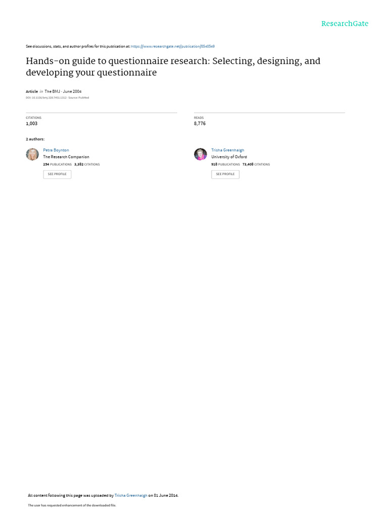 Hands-On Guide To Questionnaire Research Selecting | PDF ...