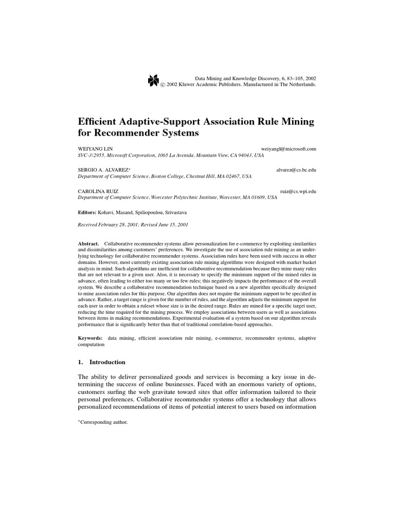 Adaptive Association Rule Mining for Recommendations | PDF ...