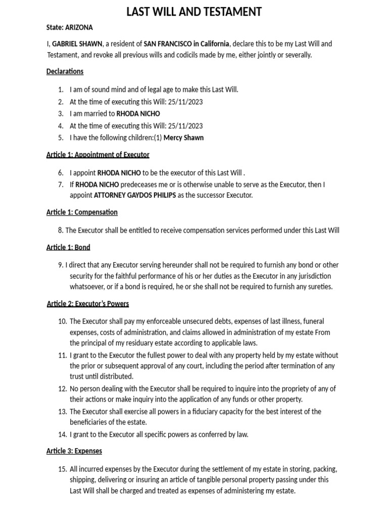 Last Will and Testament e Cropped | PDF | Will And Testament ...