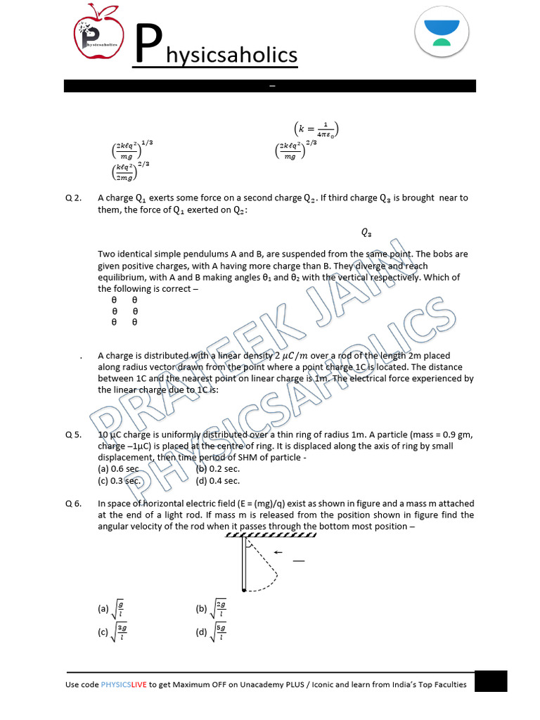 Questions - Rank Booster Package - Electrostatics | PDF | Sphere | Electric Field