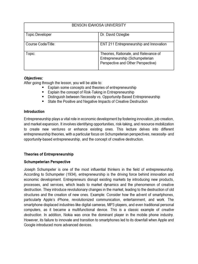 Theories, Rationale, and Relevance of Entrepreneurship | PDF ...