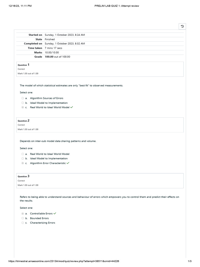Prelim Lab Quiz 1 - Attempt Review | PDF | Simulation | Numerical Analysis