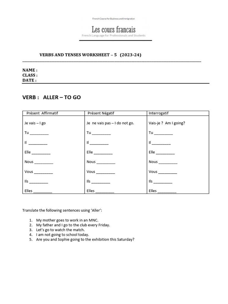 Conjugaison du verbe "aller" en français | PDF | Grammaire | Linguistique