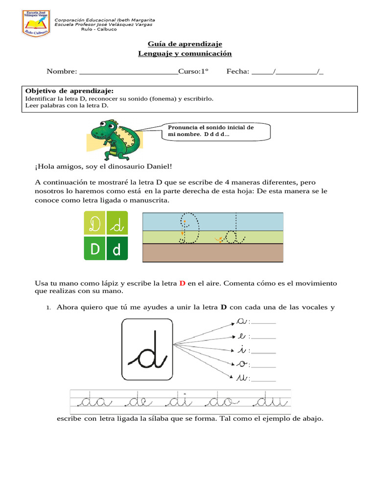 Guia Primero Letra D | PDF | Artes del Lenguaje y Comunicación