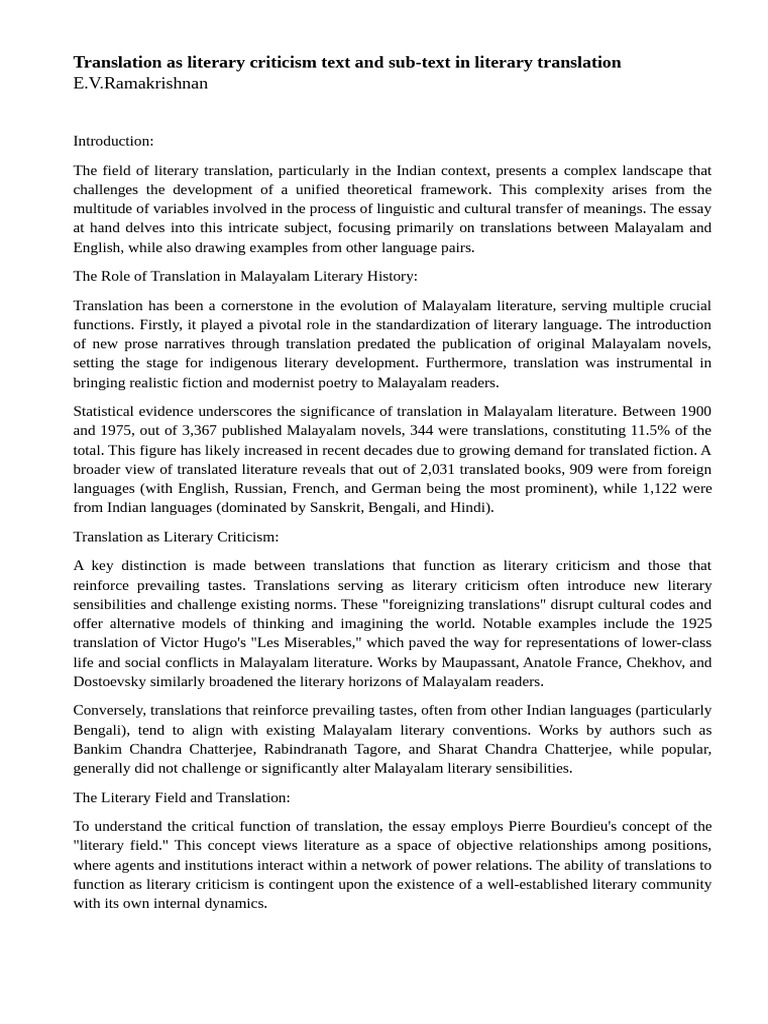 Translation As Literary Criticism - Summary | PDF | Translations ...