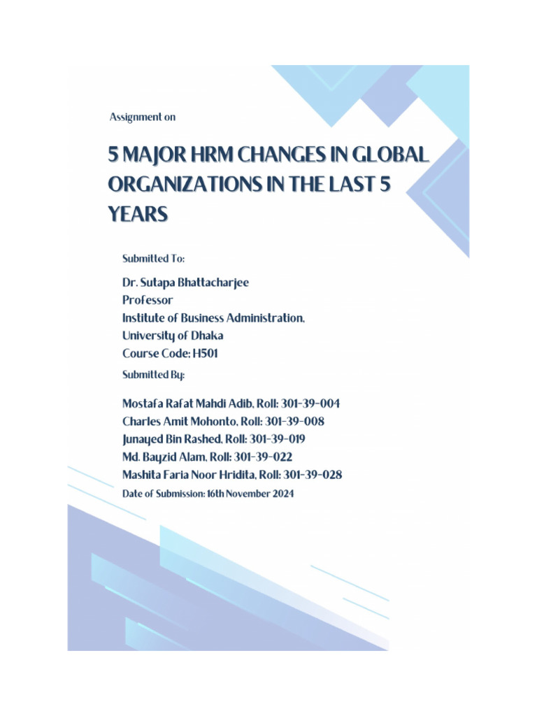 Assignment - 5 Major HRM Changes in Global Organizations in The Last 5 ...