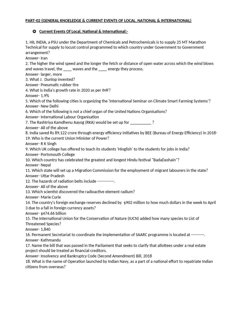 Part-02 (General Knoeledge & Current Events of Local, National ...