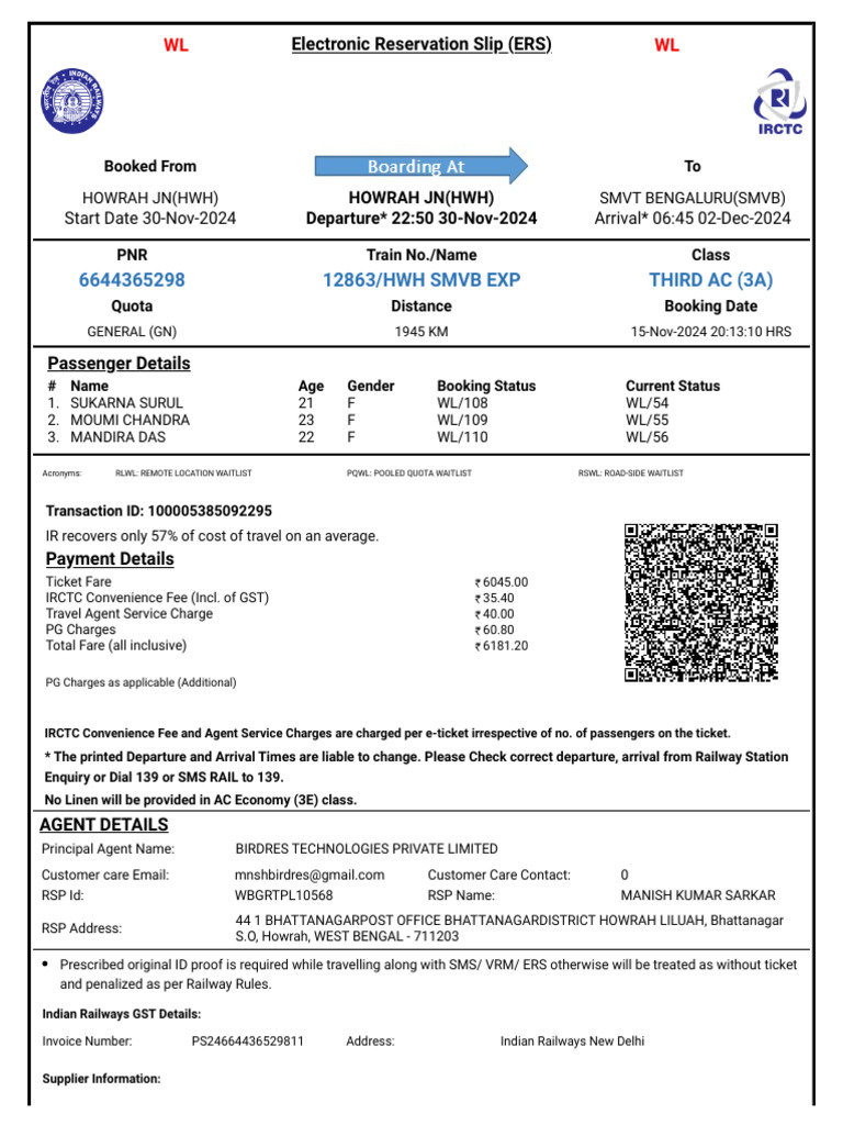 HWH TO SMVB=30.11.2024 | PDF | Rail Transport | Transport