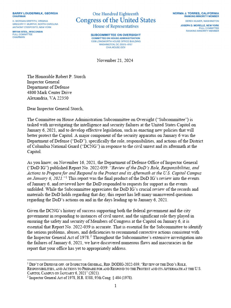 Rep Loudermilk DOD IG Letter 11.21.24 | PDF | Federal Government Of The ...