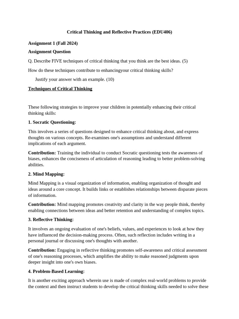 Fall 2024 - EDU406 - 1 | PDF | Critical Thinking | Thought