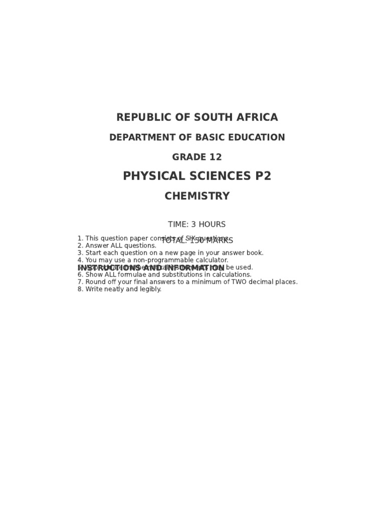DBE Format Grade 12 Physical Sciences P2 Exam | PDF