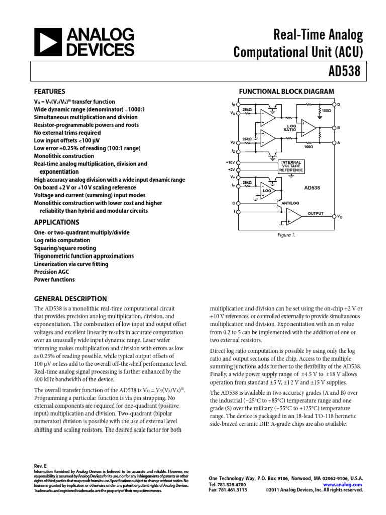 AD538 Analog Computation Unit | PDF | Amplifier | Electrical Circuits