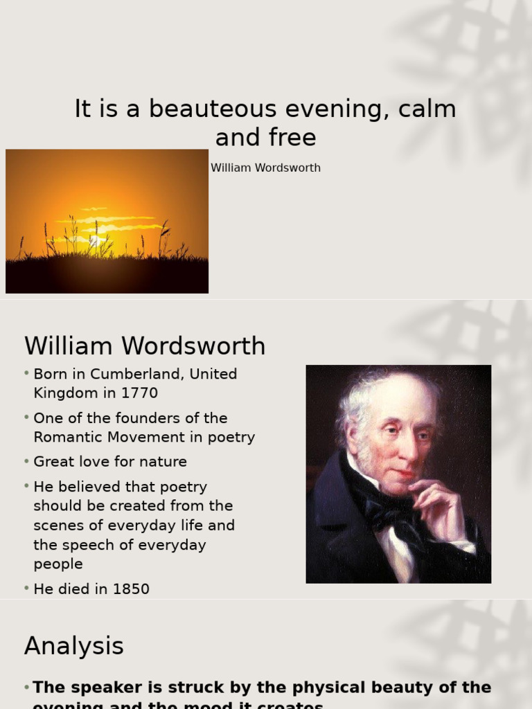 It Is A Beauteous Evening, Calm and Free | PDF | General Fiction