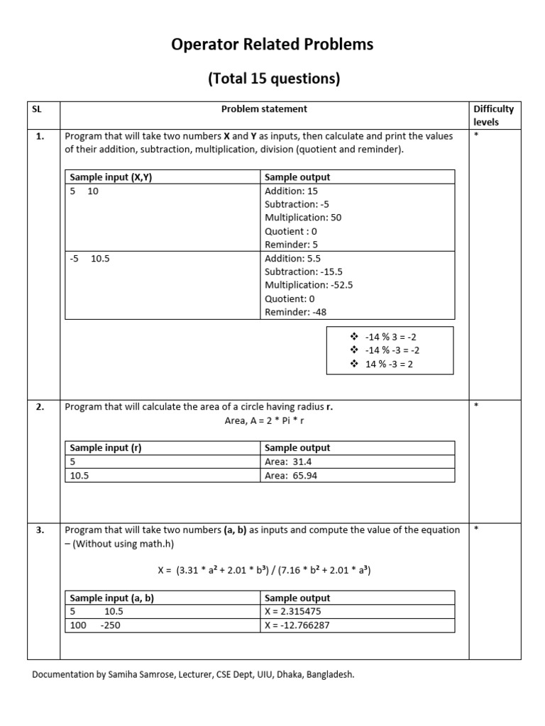 Operator Related Problems | PDF | Arithmetic | Mathematical Objects