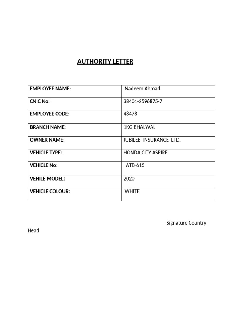 Authority Letter | PDF