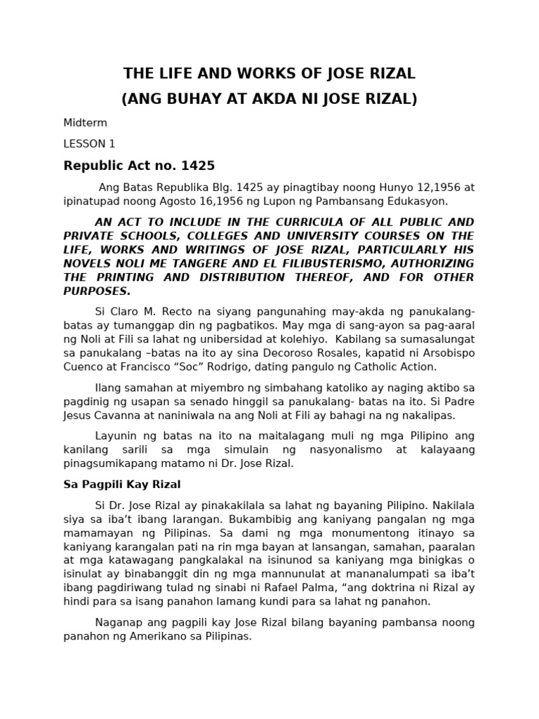 LESSON 1 and 2 RIZAL UPDATED NOTES | PDF