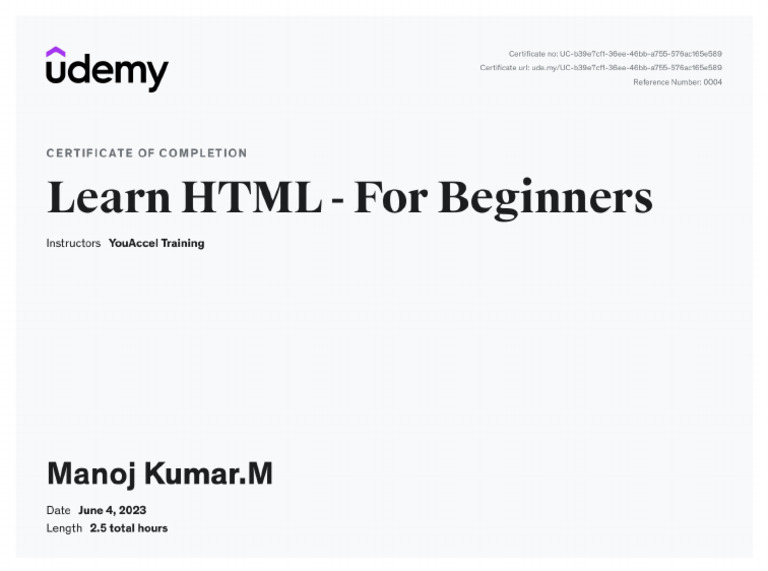 HTML Certificate | PDF