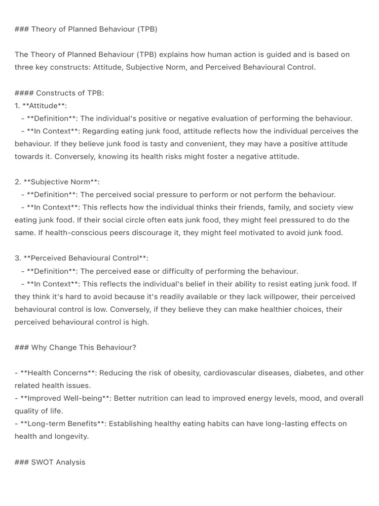 Theory of Planned Behaviour (TPB) | PDF | Attitude (Psychology) | Junk Food