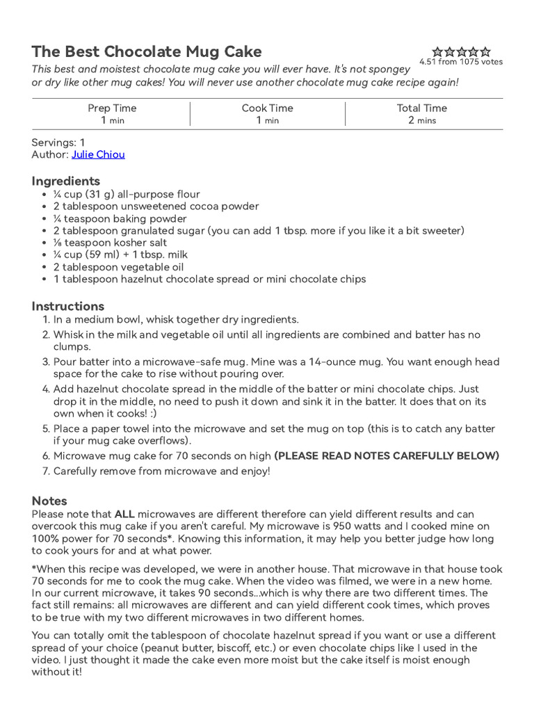 The Best Chocolate Mug Cake - Table For Two® by Julie Chiou | PDF ...