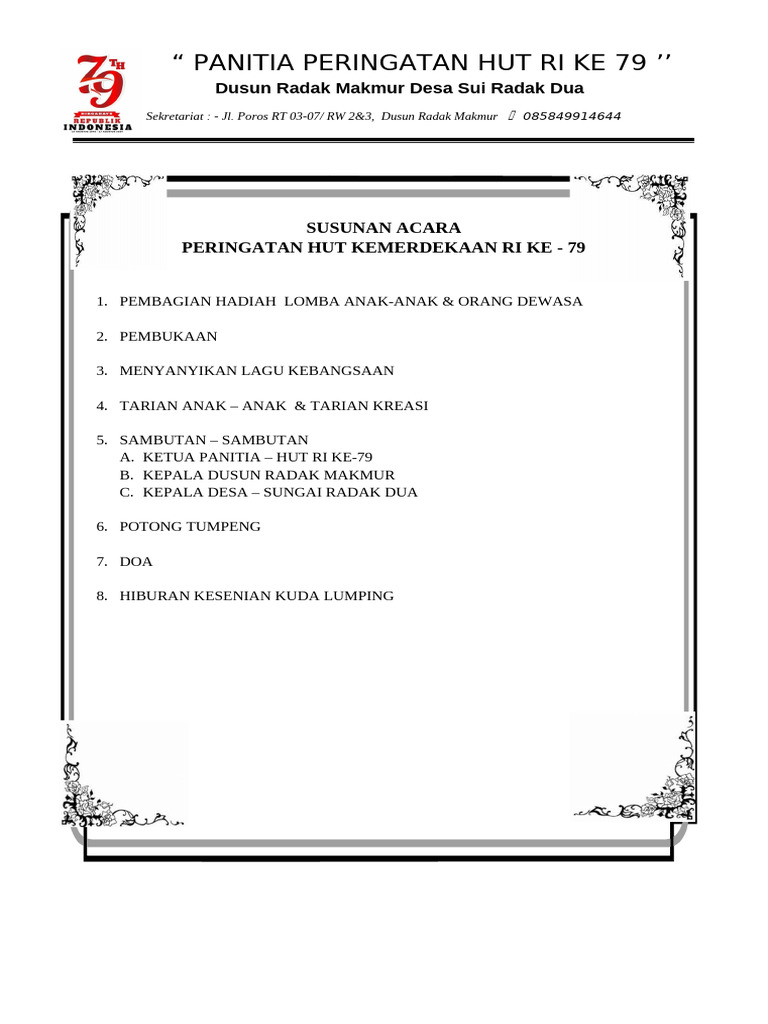 Acara HUT RI ke-79 Dusun Radak Makmur | PDF