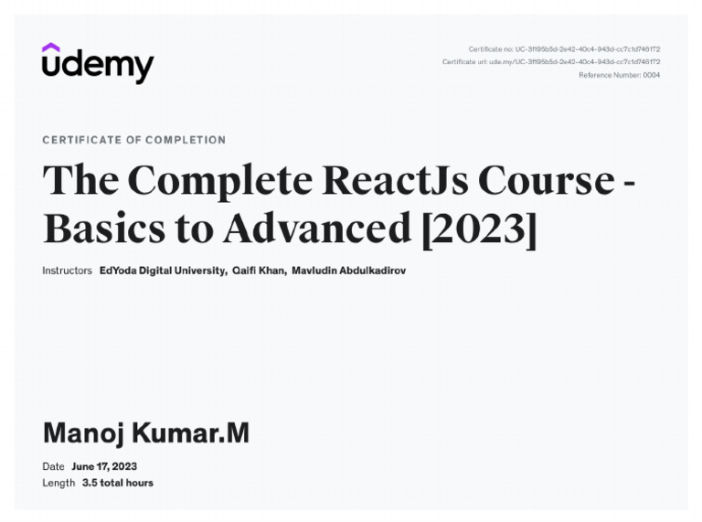 Reactjs Certificate | PDF