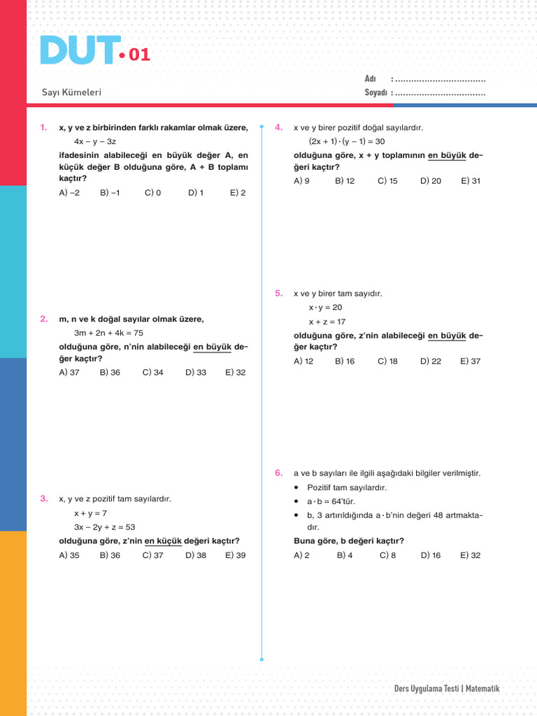 TYT MATEMATİK DUT - 2022 - Ornek | PDF