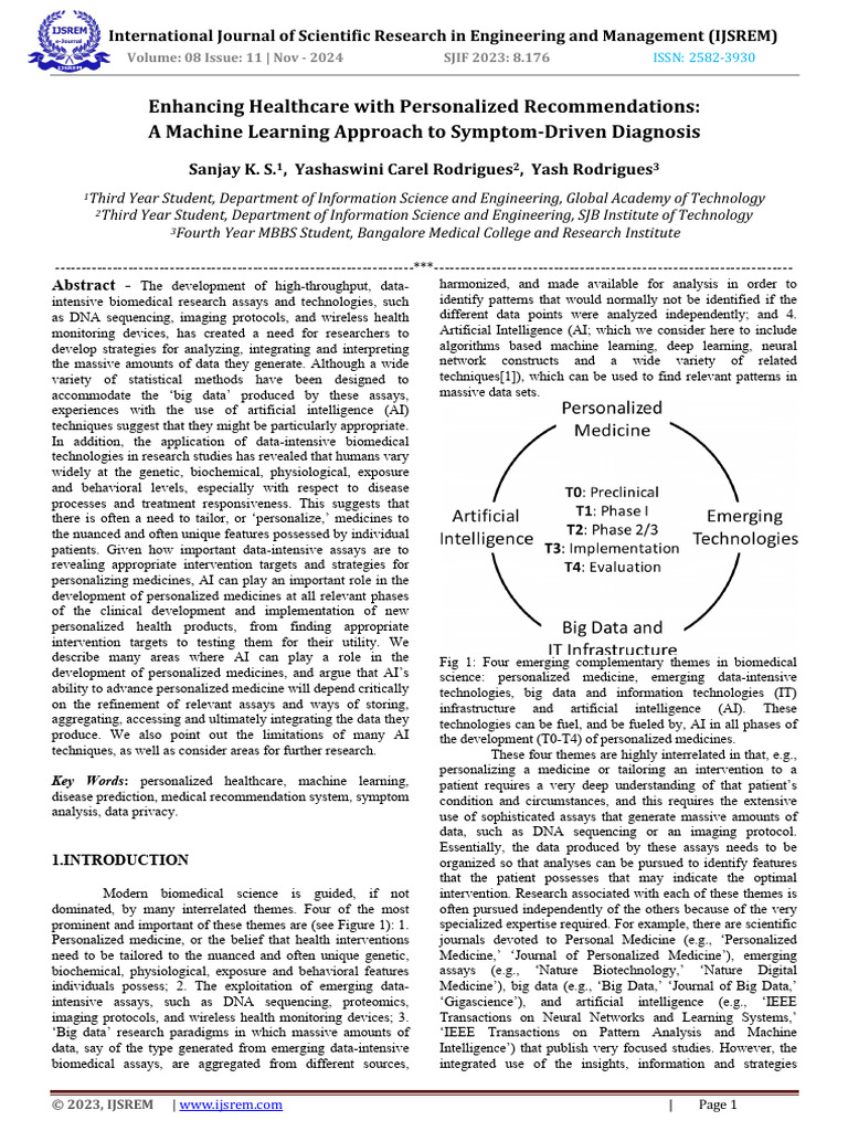 Symptom Driven Diagnosis Using Ml Pdf Personalized Medicine Clinical Trial