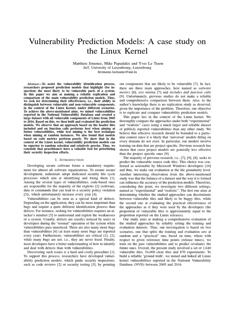 Jimenez VPMLinuxKernel | PDF | Cross Validation (Statistics) | Machine Learning