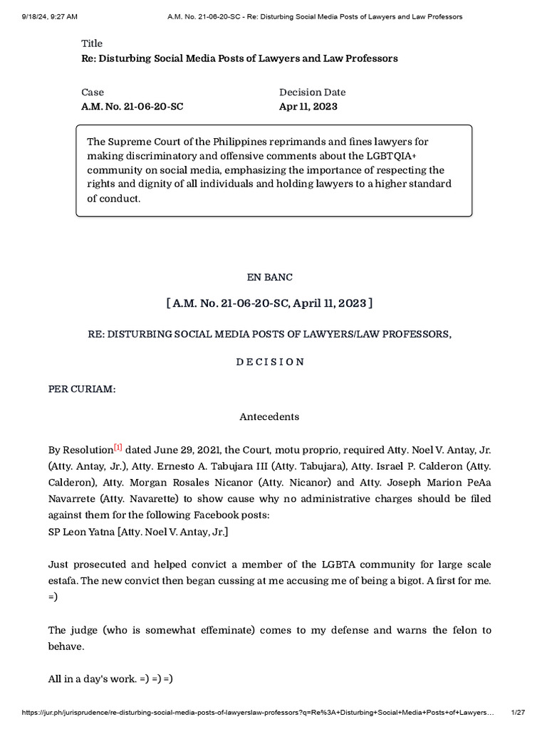 04 A.M. No. 21-06-20-SC - Re - Disturbing Social Media Posts of Lawyers ...