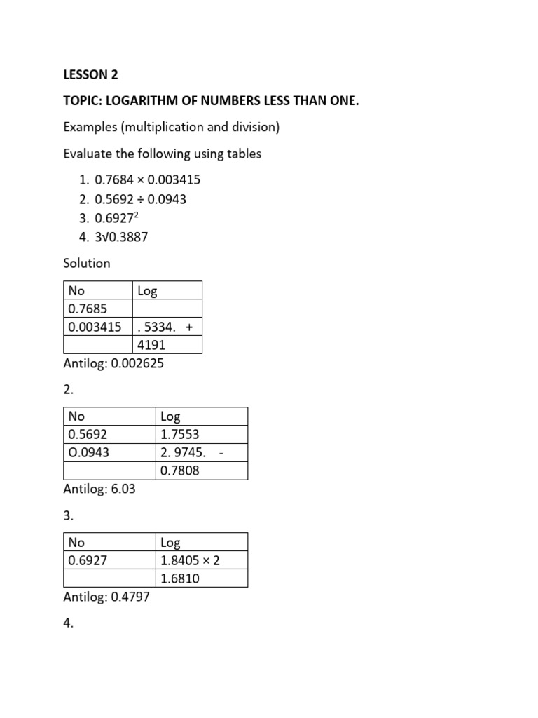 2590 - Log of Numbers Less Than One | PDF