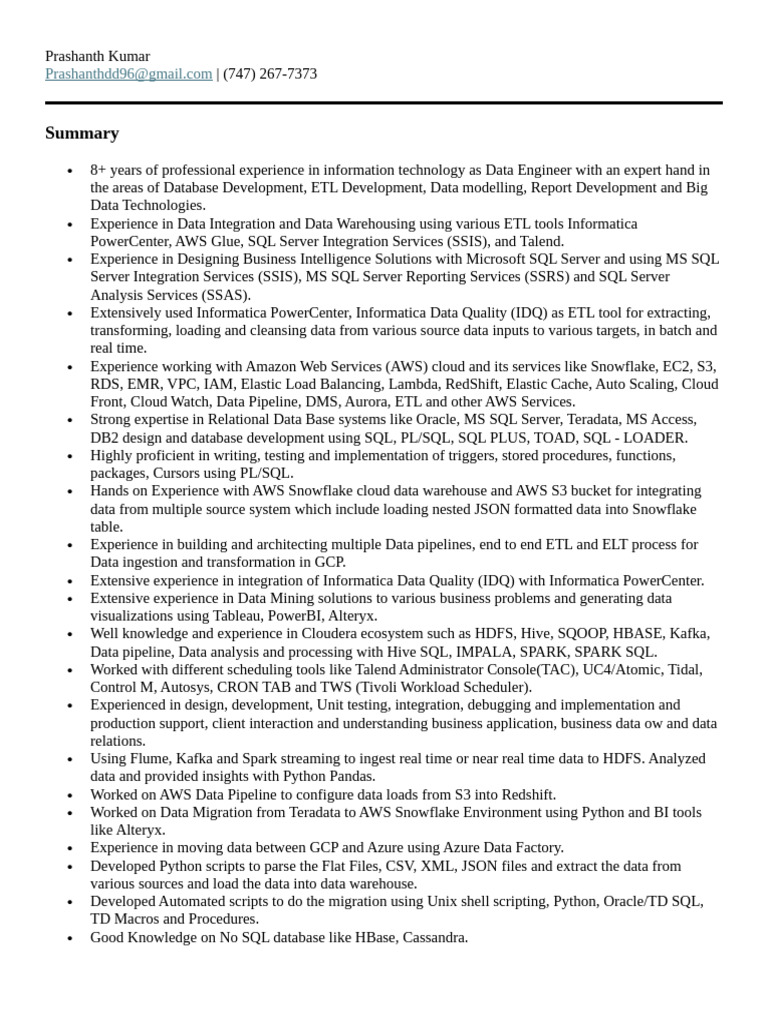 Prashanth - Data Engineer | PDF | Apache Spark | Microsoft Sql Server