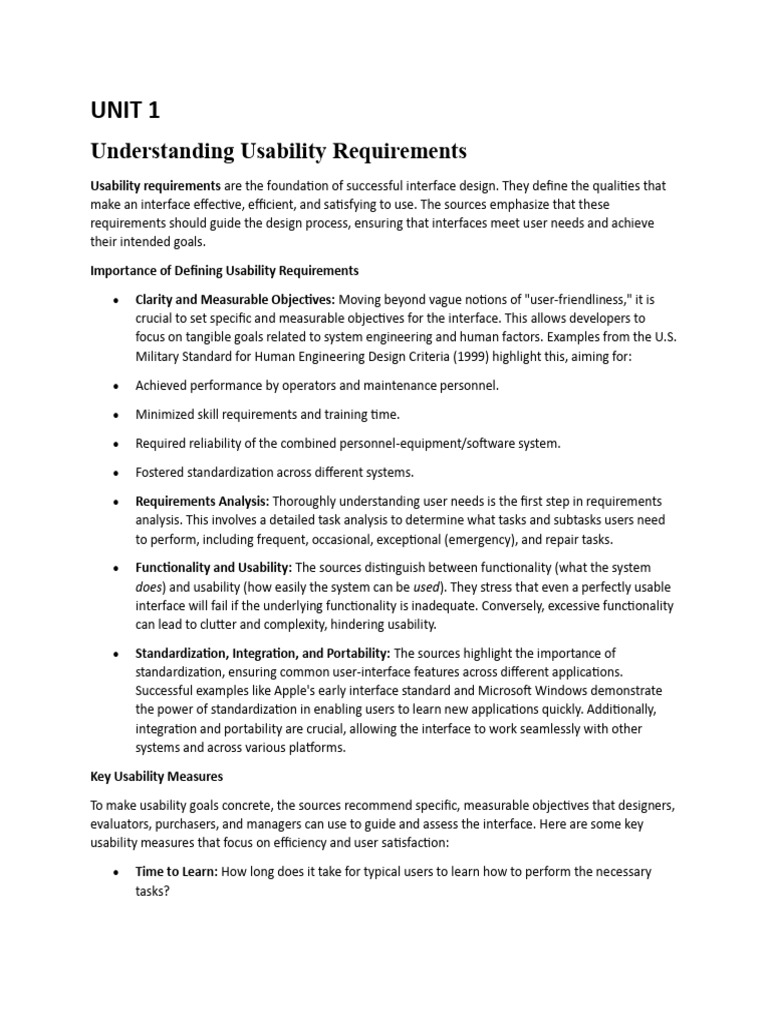 Unit 1: Understanding Usability Requirements | PDF | Usability | Human ...