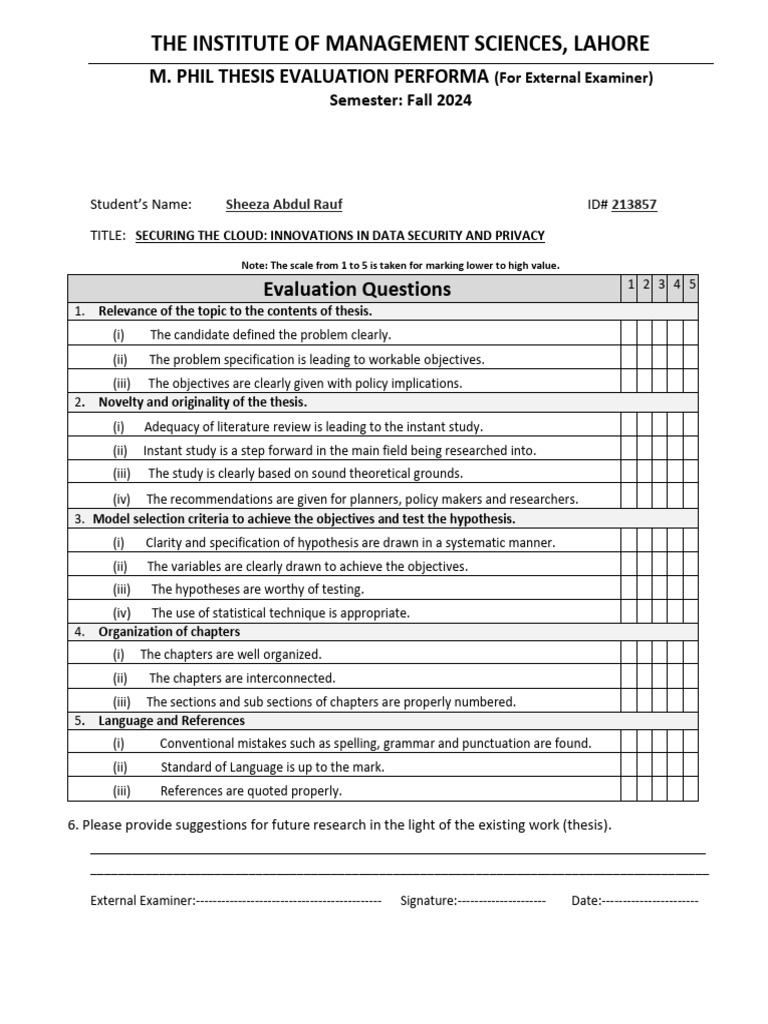 External Evaluation Performa Report | PDF | Thesis | Hypothesis