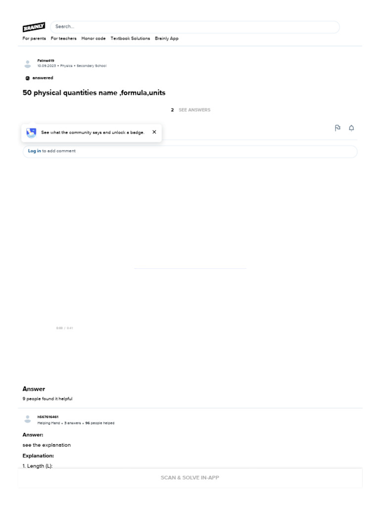 50 Physical Quantities Name, Formula, Units - Brainly - in | PDF | Teaching Methods & Materials
