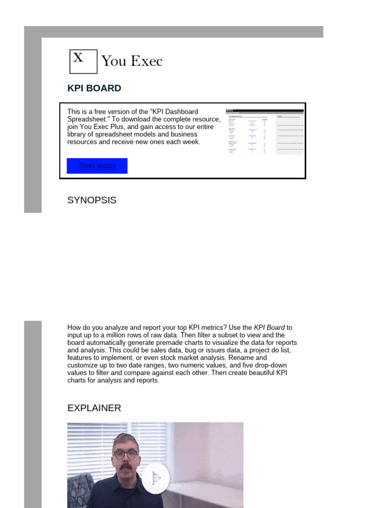 You Exec - KPI Board Free | PDF | Spreadsheet | Drink You Exec - KPI Board Free | PDF | Spreadsheet | Drink