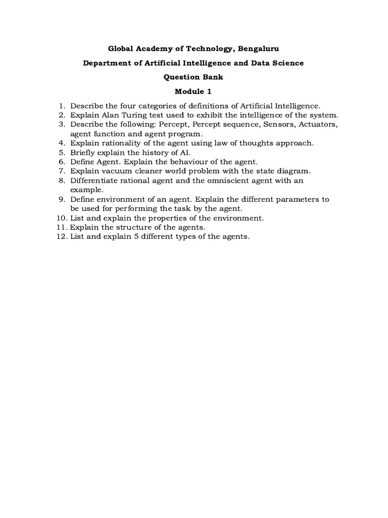 Intro To AI - QB Mod 1 | PDF