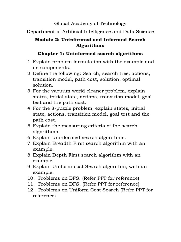 Intro To AI - Mod 2 QB | PDF