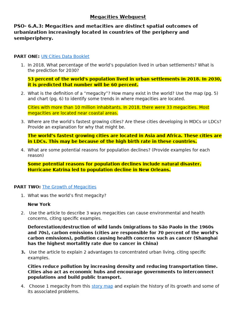 6.2 Megacity Webquest | PDF | Urbanization | Natural Environment