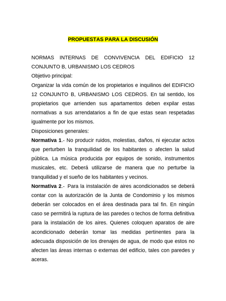 Normas Internas de Convivencia Del Edificio 1 Conjunto B | PDF | Condominio | Apartamento