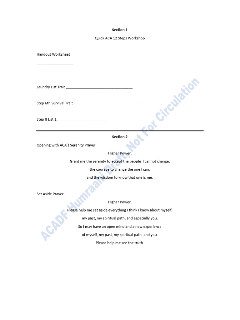 Quick ACA 12 Steps Workshop Notes | PDF | Meditation | Twelve Step Program